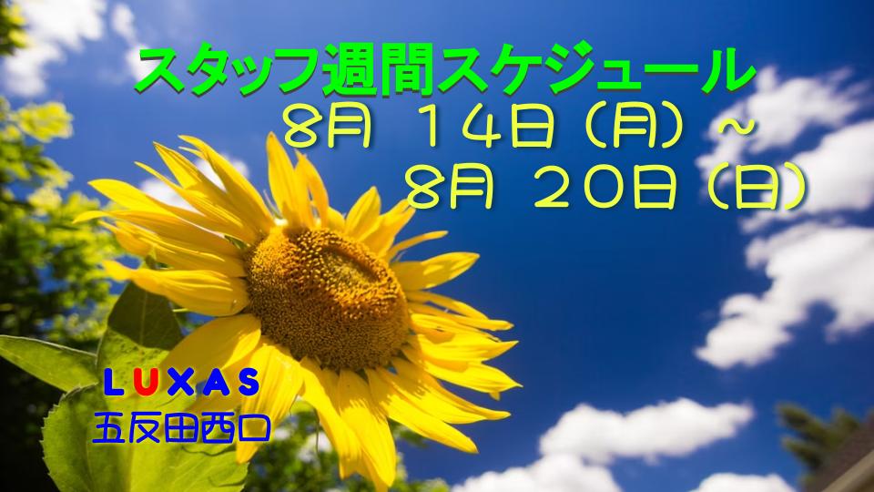 今週のスタッフスケジュール LUXAS五反田西口｜東邦マッサージグループ